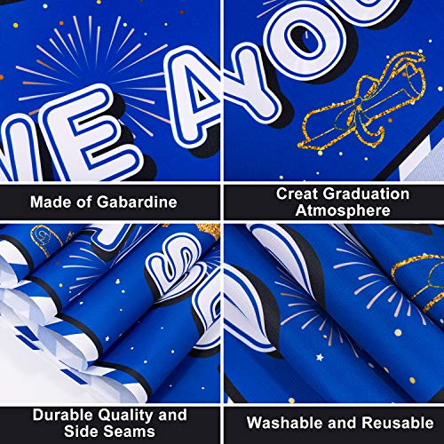 Whaline 2 Pack Congrats Grad Banner Graduation Hanging Banners Graduation Photo Booth Backdrop Decor with Delicate Patterns for Commencement Ceremony, Graduation Party Supplies (Blue)