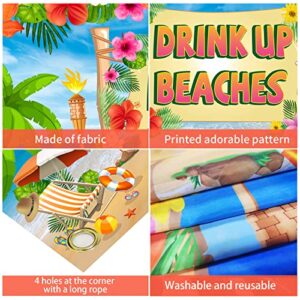 Yoaokiy Beach Theme Party Decorations Drink Up Beaches Banner Backdrop, Hawaii Party Luau Summer Party Background Sign Decor, Tropical Bachelorette Poster Party Supplies