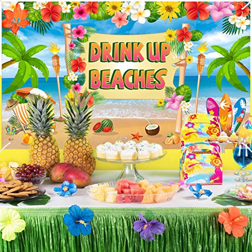 Yoaokiy Beach Theme Party Decorations Drink Up Beaches Banner Backdrop, Hawaii Party Luau Summer Party Background Sign Decor, Tropical Bachelorette Poster Party Supplies