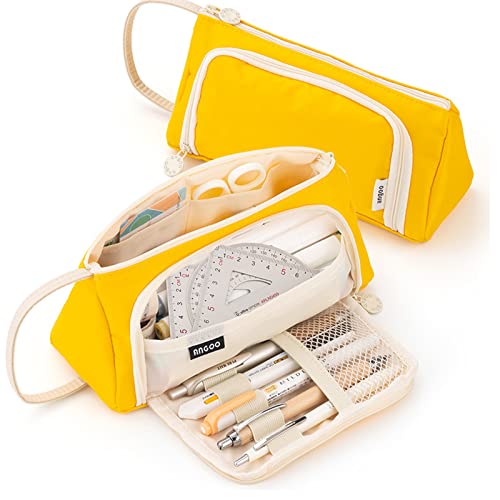 Large Capacity Pencil Case Pencil Pouch Handheld Pen Bag Cosmetic Portable Bag for Office School Teen Girl Boy (Yellow)