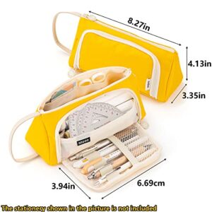 Large Capacity Pencil Case Pencil Pouch Handheld Pen Bag Cosmetic Portable Bag for Office School Teen Girl Boy (Yellow)