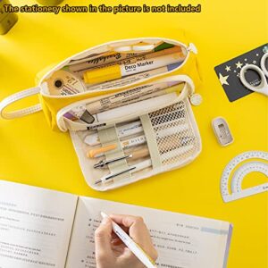 Large Capacity Pencil Case Pencil Pouch Handheld Pen Bag Cosmetic Portable Bag for Office School Teen Girl Boy (Yellow)