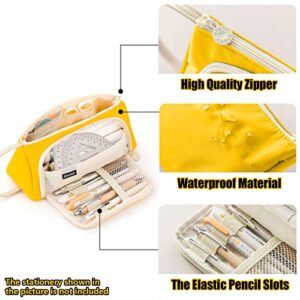 Large Capacity Pencil Case Pencil Pouch Handheld Pen Bag Cosmetic Portable Bag for Office School Teen Girl Boy (Yellow)