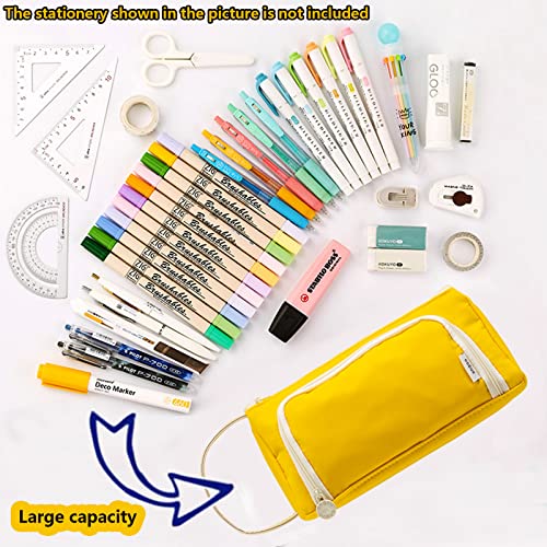 Large Capacity Pencil Case Pencil Pouch Handheld Pen Bag Cosmetic Portable Bag for Office School Teen Girl Boy (Yellow)