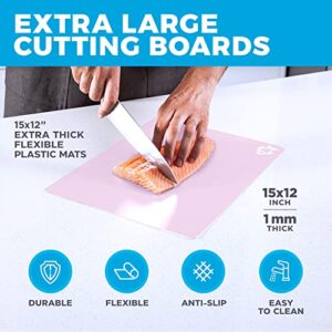 Extra Thick Pastel Flexible Plastic Cutting Board Mats with Food Icons & EZ-Grip Waffle Back, (Set of 4) Dishwasher Safe