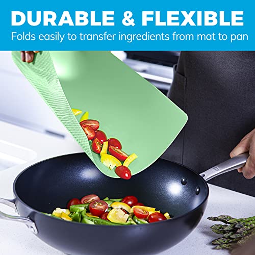 Extra Thick Pastel Flexible Plastic Cutting Board Mats with Food Icons & EZ-Grip Waffle Back, (Set of 4) Dishwasher Safe