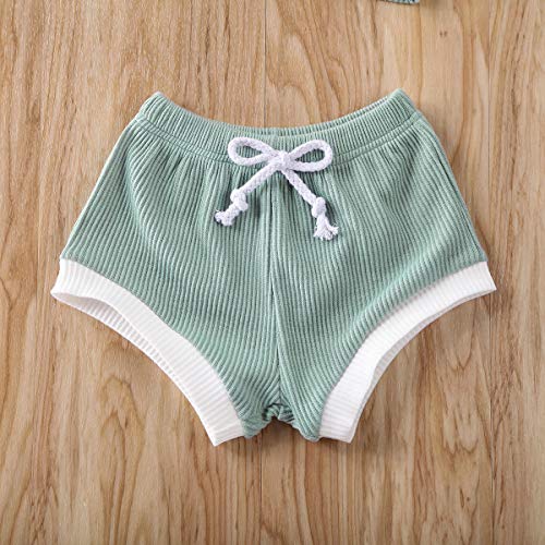 Newborn Infant Baby Girl Boy Clothes Short Sleeve Tops T-Shirt+Shorts Pants Solid Color Two Piece Outfits Set (Light Green, 0-6M)