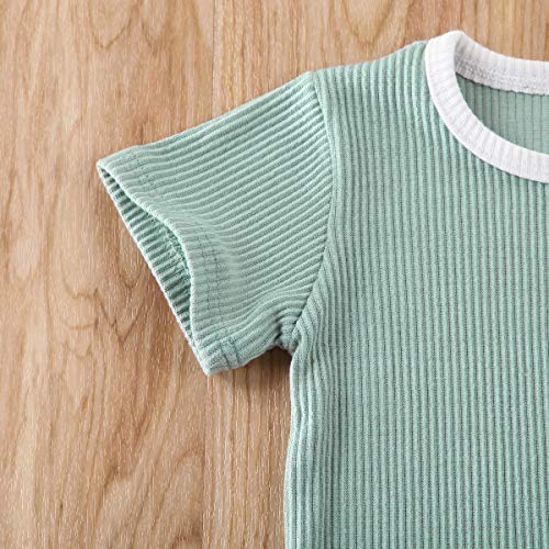 Newborn Infant Baby Girl Boy Clothes Short Sleeve Tops T-Shirt+Shorts Pants Solid Color Two Piece Outfits Set (Light Green, 0-6M)