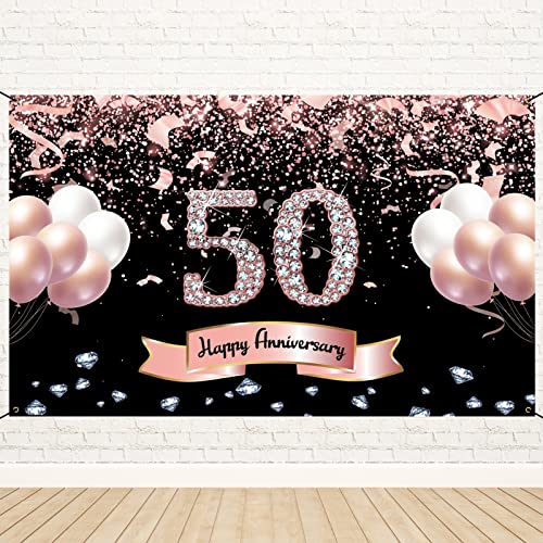 Trgowaul 50th Anniversary Party Decorations, Rose Gold 50th Year Anniversary Banner Backdrop for Parents, 50 Years Party Favors for 50th Wedding Anniversary, Class Reunion, Cheers to 50 Years Party