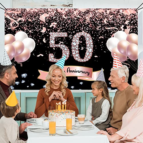 Trgowaul 50th Anniversary Party Decorations, Rose Gold 50th Year Anniversary Banner Backdrop for Parents, 50 Years Party Favors for 50th Wedding Anniversary, Class Reunion, Cheers to 50 Years Party