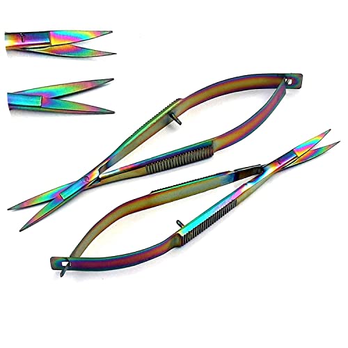 DDP SET OF 2 MULTI TITANIUM COLOR RAINBOW CASTROVIEJO SCISSORS STRAIGHT & CURVED 4.5" STAINLESS STEEL