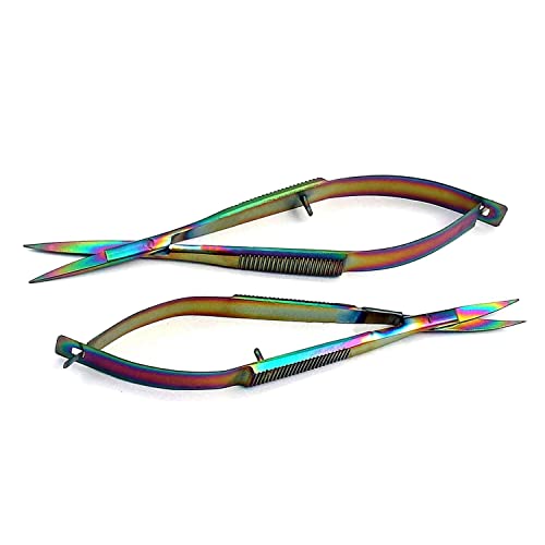 DDP SET OF 2 MULTI TITANIUM COLOR RAINBOW CASTROVIEJO SCISSORS STRAIGHT & CURVED 4.5" STAINLESS STEEL