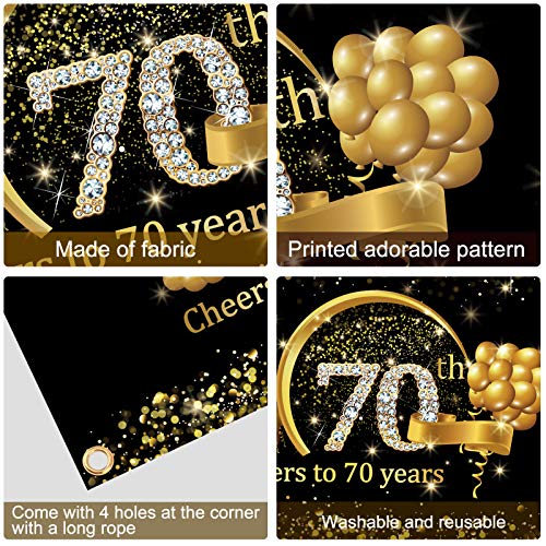 Kauayurk 70th Birthday Banner Backdrop Decorations & Balloon Garland Arch Kit for Men Women, Gold Extra Large Cheers to 70 Years Birthday Party Supplies, Seventy Birthday Poster Photo Booth