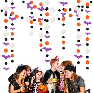 39Ft Halloween Party Decoration Garland Streamers Purple Bat White Ghost Black Orange Circle Dot Hanging Paper Banner Bunting for Halloween All Hallows Eve Birthday Home Fireplace Decor Supplies