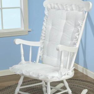 Baby Doll Bedding Carnation Eyelet Adult Rocking Chair Cushion Pad Set, White