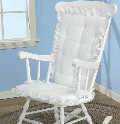 Baby Doll Bedding Carnation Eyelet Adult Rocking Chair Cushion Pad Set, White