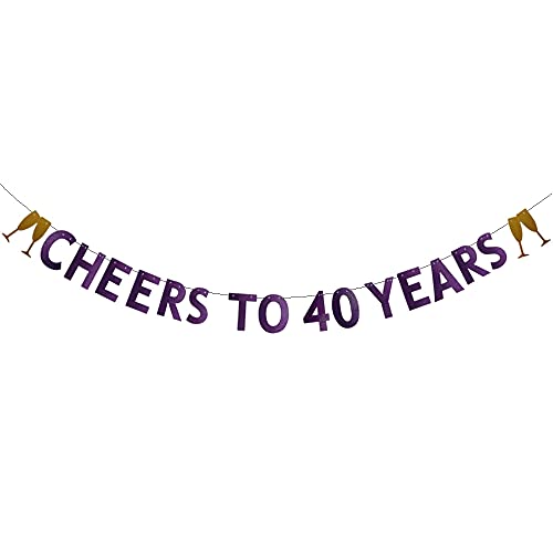 Cheers to 40 Years Banner, Pre-Strung, Purple Paper Glitter Party Decorations for 40th Wedding Anniversary 40 Years Old 40th Birthday Party Supplies Letters Purple ZHAOFEIHN