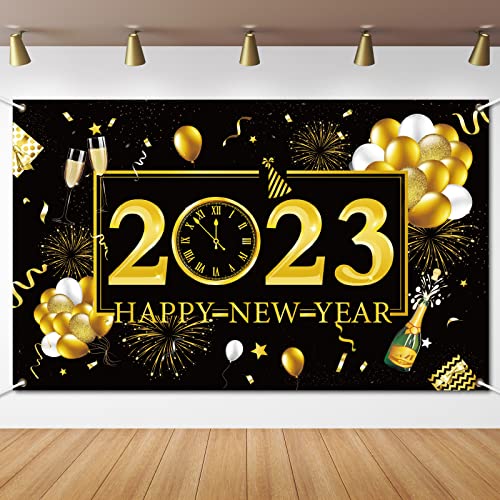 Large Happy New Year Banner 2023 New Year Decorations Happy New Year Backdrop for New Years Eve Party Supplies 2023 NYE Party Decorations