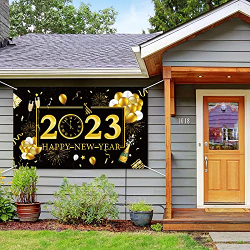 Large Happy New Year Banner 2023 New Year Decorations Happy New Year Backdrop for New Years Eve Party Supplies 2023 NYE Party Decorations