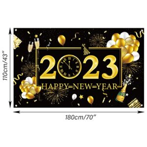 Large Happy New Year Banner 2023 New Year Decorations Happy New Year Backdrop for New Years Eve Party Supplies 2023 NYE Party Decorations