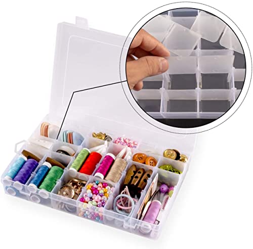 Juvielich Clear Plastic Organizer Box 24 Fixed Grids Storage Container Jewelry Box for Beads Art DIY Crafts Jewelry Fishing Tackles 7.68"x5.31"x0.98"(LxWxH) 2PCS