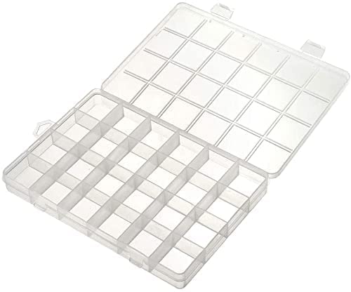 Juvielich Clear Plastic Organizer Box 24 Fixed Grids Storage Container Jewelry Box for Beads Art DIY Crafts Jewelry Fishing Tackles 7.68"x5.31"x0.98"(LxWxH) 2PCS