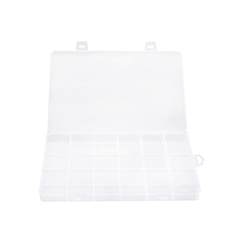 Juvielich Clear Plastic Organizer Box 24 Fixed Grids Storage Container Jewelry Box for Beads Art DIY Crafts Jewelry Fishing Tackles 7.68"x5.31"x0.98"(LxWxH) 2PCS