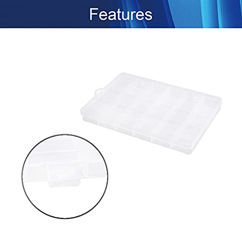 Juvielich Clear Plastic Organizer Box 24 Fixed Grids Storage Container Jewelry Box for Beads Art DIY Crafts Jewelry Fishing Tackles 7.68"x5.31"x0.98"(LxWxH) 2PCS