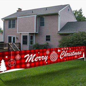 Large Merry Christmas Banner,Xmas Outdoor & Indoor Hanging Decor,Xmas Sign Huge Xmas Home Party Decoration (Red lattice letters)