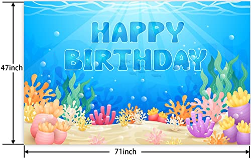 Under The Sea Happy Birthday Banner Backdrop Ocean Animals Under The Sea Theme Decor Decorations for Boys Girls 1st Birthday Party Bday Baby Shower Underwater Blue Party Supplies Photo Booth Props