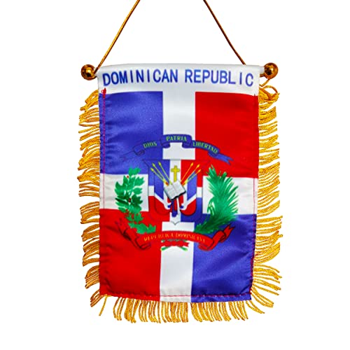 2 Pack Dominican Republic Window Hanging Flag 4 X 6 Inch,Dominica Small Mini Car Banner Flag,Fringed & Double Sided Hanging Flag with no Suction Cup,Car Home Decoration,International Festival Party