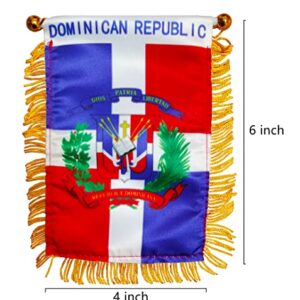 2 Pack Dominican Republic Window Hanging Flag 4 X 6 Inch,Dominica Small Mini Car Banner Flag,Fringed & Double Sided Hanging Flag with no Suction Cup,Car Home Decoration,International Festival Party