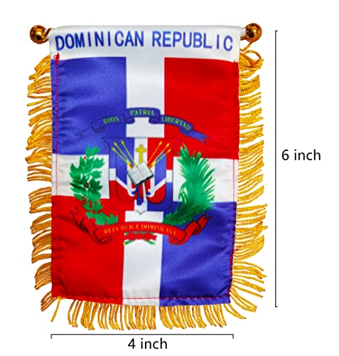 2 Pack Dominican Republic Window Hanging Flag 4 X 6 Inch,Dominica Small Mini Car Banner Flag,Fringed & Double Sided Hanging Flag with no Suction Cup,Car Home Decoration,International Festival Party