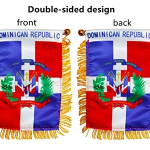 2 Pack Dominican Republic Window Hanging Flag 4 X 6 Inch,Dominica Small Mini Car Banner Flag,Fringed & Double Sided Hanging Flag with no Suction Cup,Car Home Decoration,International Festival Party