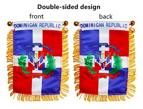 2 Pack Dominican Republic Window Hanging Flag 4 X 6 Inch,Dominica Small Mini Car Banner Flag,Fringed & Double Sided Hanging Flag with no Suction Cup,Car Home Decoration,International Festival Party