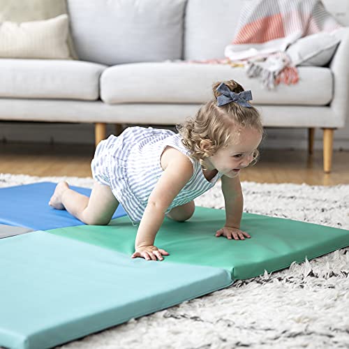 ECR4Kids SoftZone Quad Fold-N-Go Activity Mat, Colorful Soft Toddler Crawling and Tummy Time Foam Mat, Padded Infant Floor Mat, Safe Active Play for Babies, Foldable Design - Contemporary