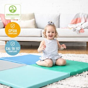 ECR4Kids SoftZone Quad Fold-N-Go Activity Mat, Colorful Soft Toddler Crawling and Tummy Time Foam Mat, Padded Infant Floor Mat, Safe Active Play for Babies, Foldable Design - Contemporary