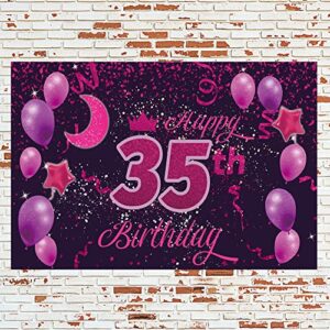 Sweet Happy 35th Birthday Backdrop Banner Poster 35 Birthday Party Decorations 35th Birthday Party Supplies 35th Photo Background for Girls,Boys,Women,Men - Pink Purple 72.8 x 43.3 Inch