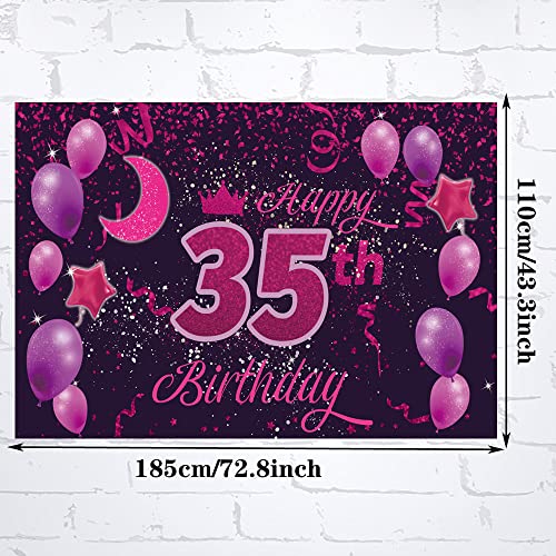 Sweet Happy 35th Birthday Backdrop Banner Poster 35 Birthday Party Decorations 35th Birthday Party Supplies 35th Photo Background for Girls,Boys,Women,Men - Pink Purple 72.8 x 43.3 Inch