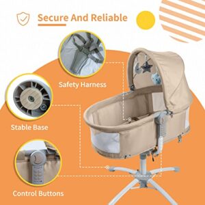 Baby Swing, 3-Level Height Adjustable Baby Rocker, Essential Cradle for Newborns, Music, Remote Control Electric Cradle with 15 Preset Lullabies, Foldable Portable Baby Bouncers for Infants (Khaki)