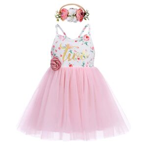 baby girl toddler kids second 2nd birthday dress boho floral printed backless tutu tulle maxi long dress two years old party photo shooting clothes summer beach pageant wedding bridesmaid pink two