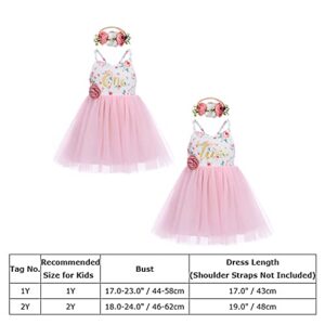 Baby Girl Toddler Kids Second 2nd Birthday Dress Boho Floral Printed Backless Tutu Tulle Maxi Long Dress Two Years Old Party Photo Shooting Clothes Summer Beach Pageant Wedding Bridesmaid Pink Two