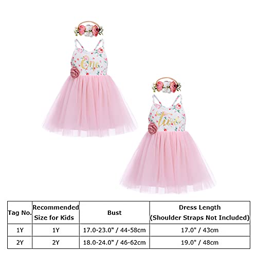 Baby Girl Toddler Kids Second 2nd Birthday Dress Boho Floral Printed Backless Tutu Tulle Maxi Long Dress Two Years Old Party Photo Shooting Clothes Summer Beach Pageant Wedding Bridesmaid Pink Two