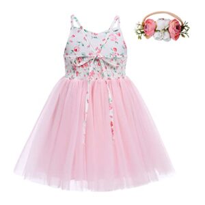 Baby Girl Toddler Kids Second 2nd Birthday Dress Boho Floral Printed Backless Tutu Tulle Maxi Long Dress Two Years Old Party Photo Shooting Clothes Summer Beach Pageant Wedding Bridesmaid Pink Two