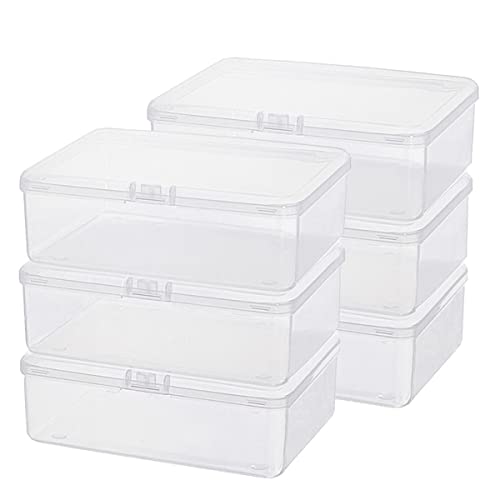 6 Pack Clear Plastic Beads Storage Containers, Empty Mini Plastic Bead Box with Hinged Lids Square Bead Organizers for Bead, Jewelry,Screws,Crafts(5.66x4.25x1.87in)