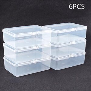 6 Pack Clear Plastic Beads Storage Containers, Empty Mini Plastic Bead Box with Hinged Lids Square Bead Organizers for Bead, Jewelry,Screws,Crafts(5.66x4.25x1.87in)