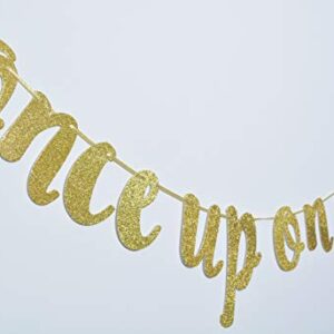 Once Upon A Time Gold Gliter Banner, Fun Engagement, Bachelorette, Birthday, Wedding Bridal Shower Party Decorations (Gold)