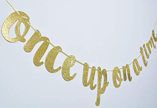 Once Upon A Time Gold Gliter Banner, Fun Engagement, Bachelorette, Birthday, Wedding Bridal Shower Party Decorations (Gold)