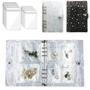 2pcs organizer jewelry storage book cases container portable travel storage album for ring, earring, necklace, bracelets, studs, beads (2 a5 cases, 100 grids, 100 thicken pvc zipper bags)