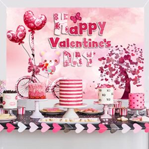 Valentines Day Party Banner Decorations - Pink Happy Valentine's Day Photo Props Backdrops Decor, 6x4ft Large Backgrounds for Love Wall Outdoor Garden Decor, Washable Tablecloth for Party Supplies